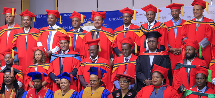 Ethiopian postgraduate students proudly walk the stage at vibrant Unisa graduation ceremony